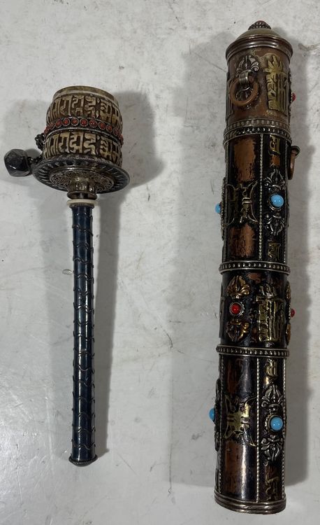 Alte Tibet Bronze-Kupfer Ritual Trommel mit Inschrift und (Gebraucht ...