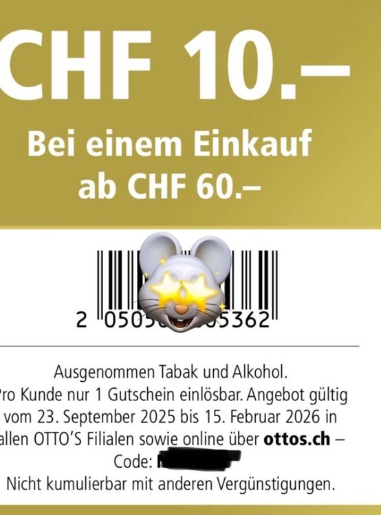 Otto's Gutschein CHF 10.- ab CHF 60.- gültig bis 15.2.26! (Neu (gemäss ...