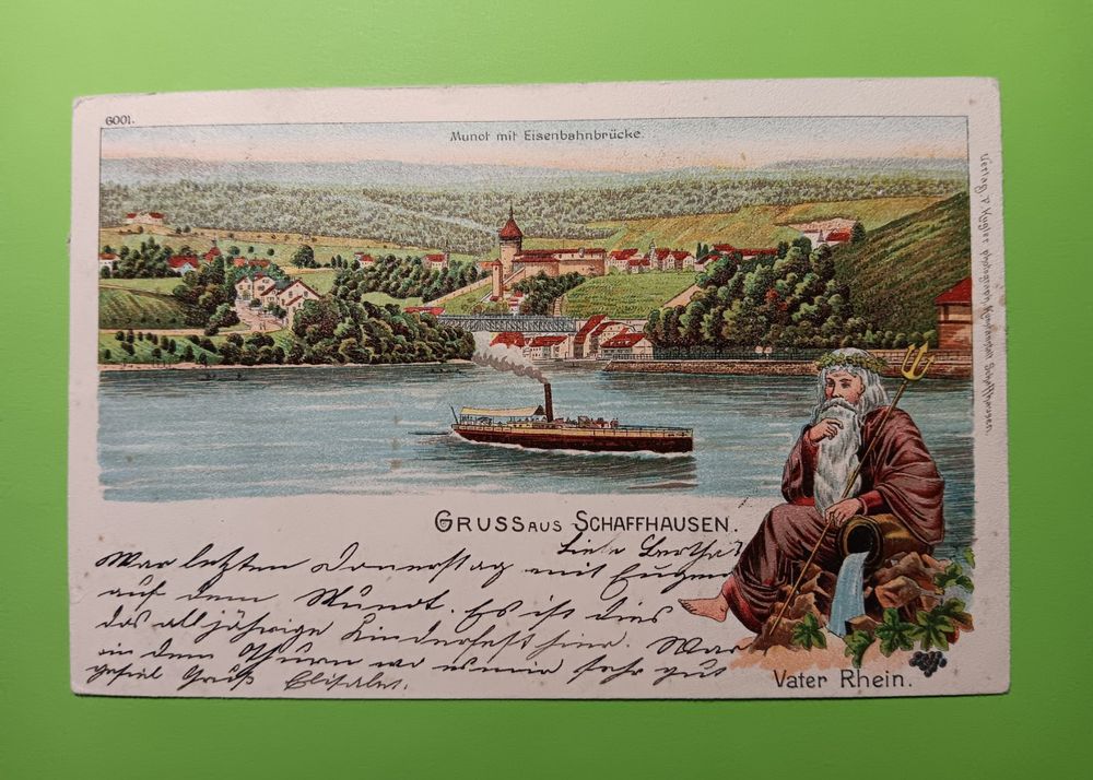 Antike Litho, Gruss aus Schaffhausen mit Schiff, um 1900. (Gebraucht) in Holderbank AG für CHF 8 ...