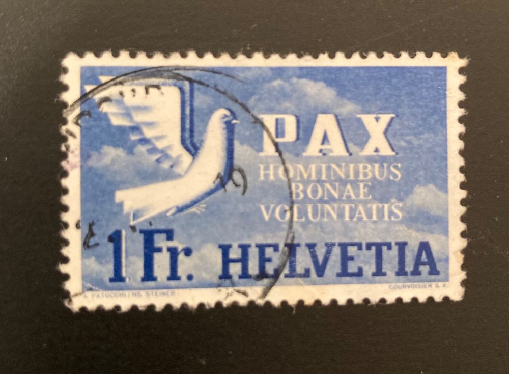 1945, 1Fr. PAX Nr. 270 mit Eckstempel (Gebraucht) in Meyriez für CHF 1 – mit Lieferung auf ...