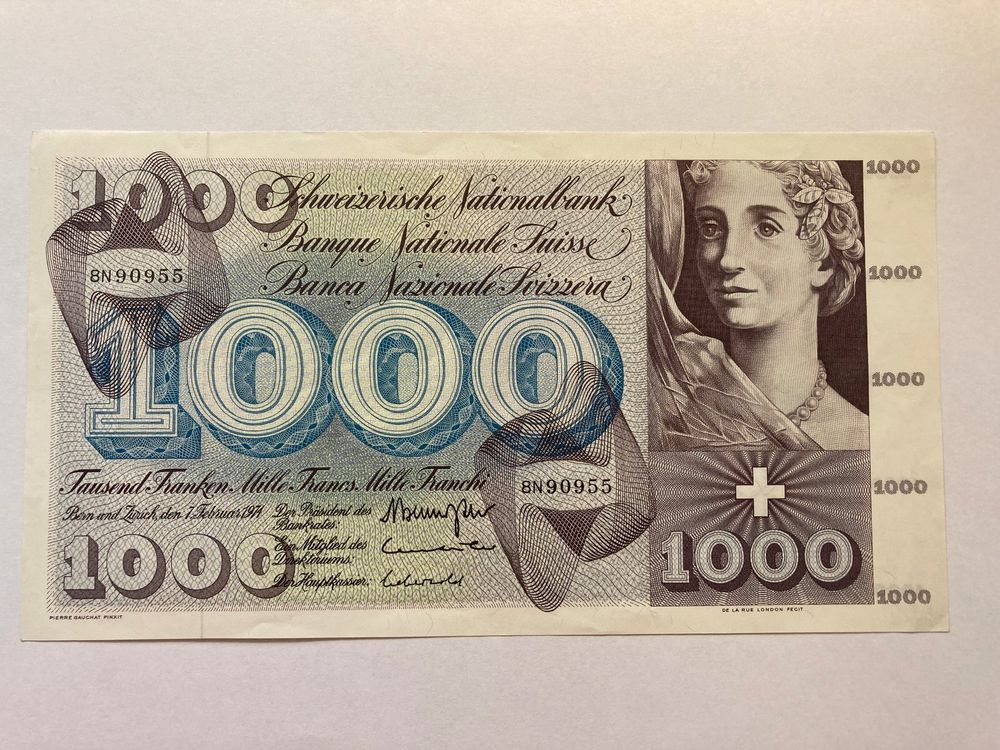 1000 Franken-Note 1974 unzirkuliert | Kaufen auf Ricardo