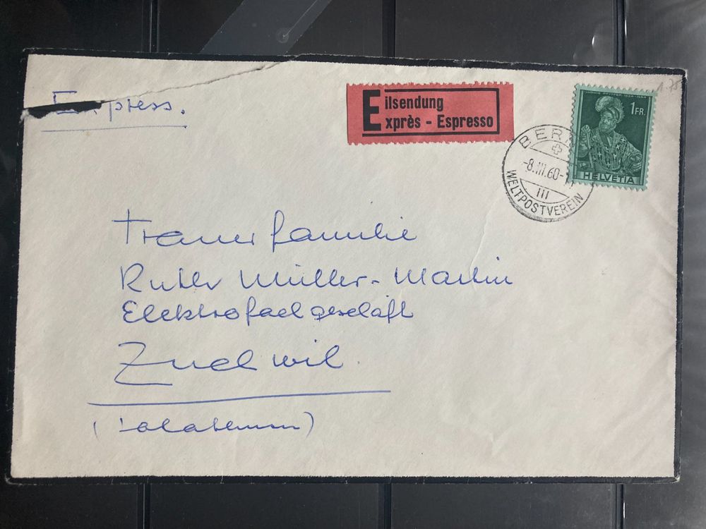 Schweiz 1960 Eil-Brief 1Fr hist.Bilder Bern Weltpostverein (Gebraucht ...