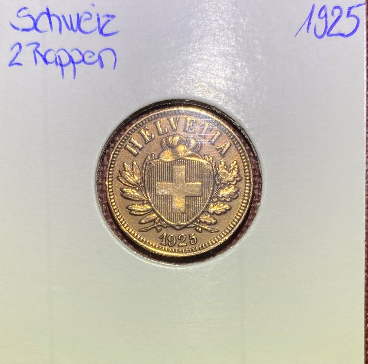 Schweiz 2 Rappen 1925 unz + alter Wappen + Sammler qualität (Neuf (Voir description)) à Speicher ...