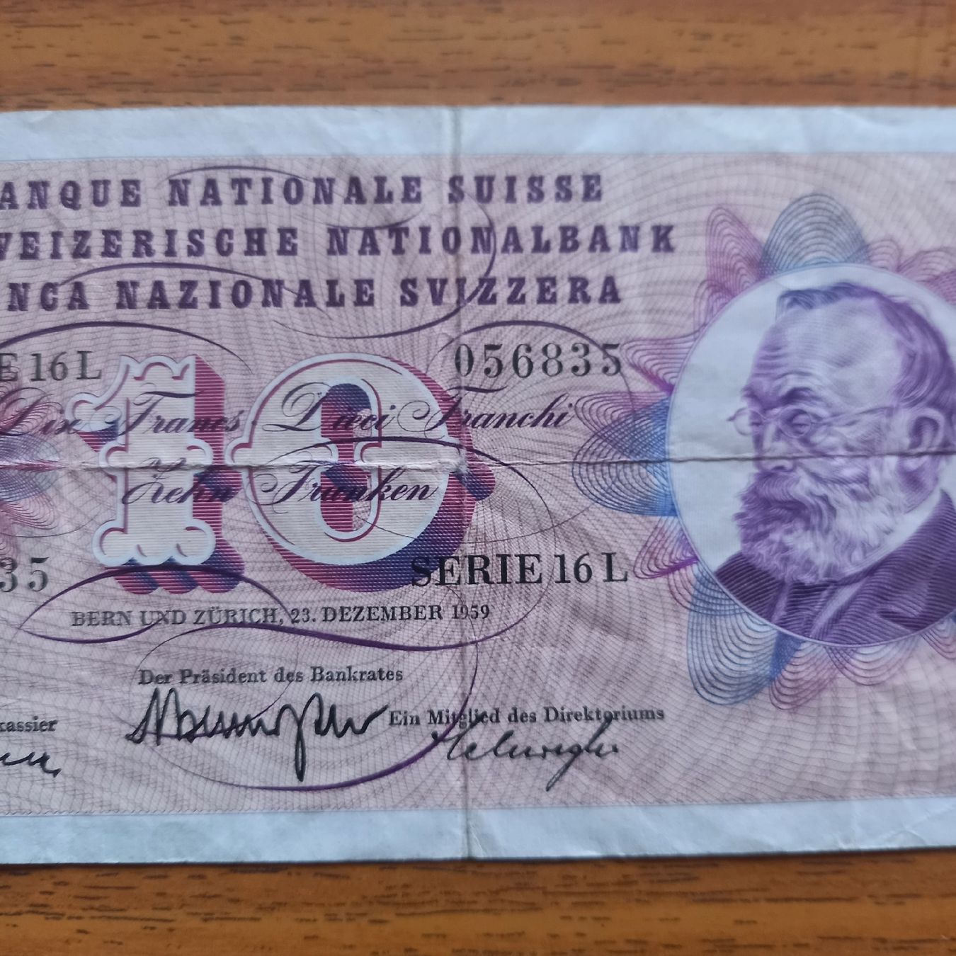 Schweizer 10-Franken-Note, Serie 16L, Jahrgang 1959. (Gebraucht) in ...