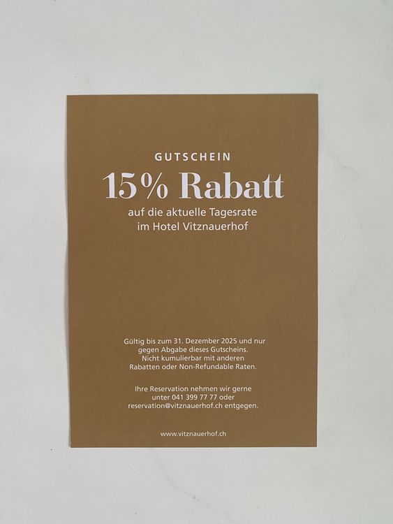 Gutschein Hotel Vitznauerhof 15% Rabatt,gültig bis Ende 2025 | Kaufen auf Ricardo