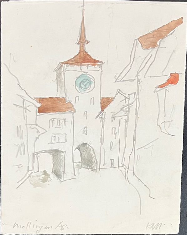 Karl Madritsch. Mellingen. Aquarellierte Bleistiftzeichnung | Kaufen auf Ricardo