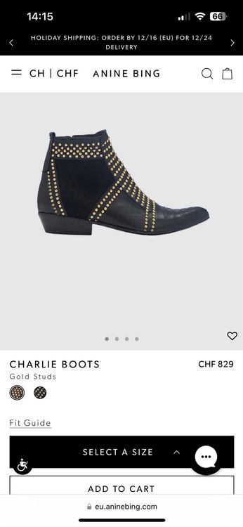ANINE BING Charlie Boots Gold Nieten, Gr. 39 | Kaufen auf Ricardo