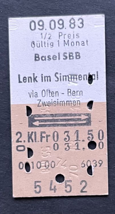 BaselSBB Lenk im Simmental via Olten - Bern Billett 1983 | Kaufen auf Ricardo