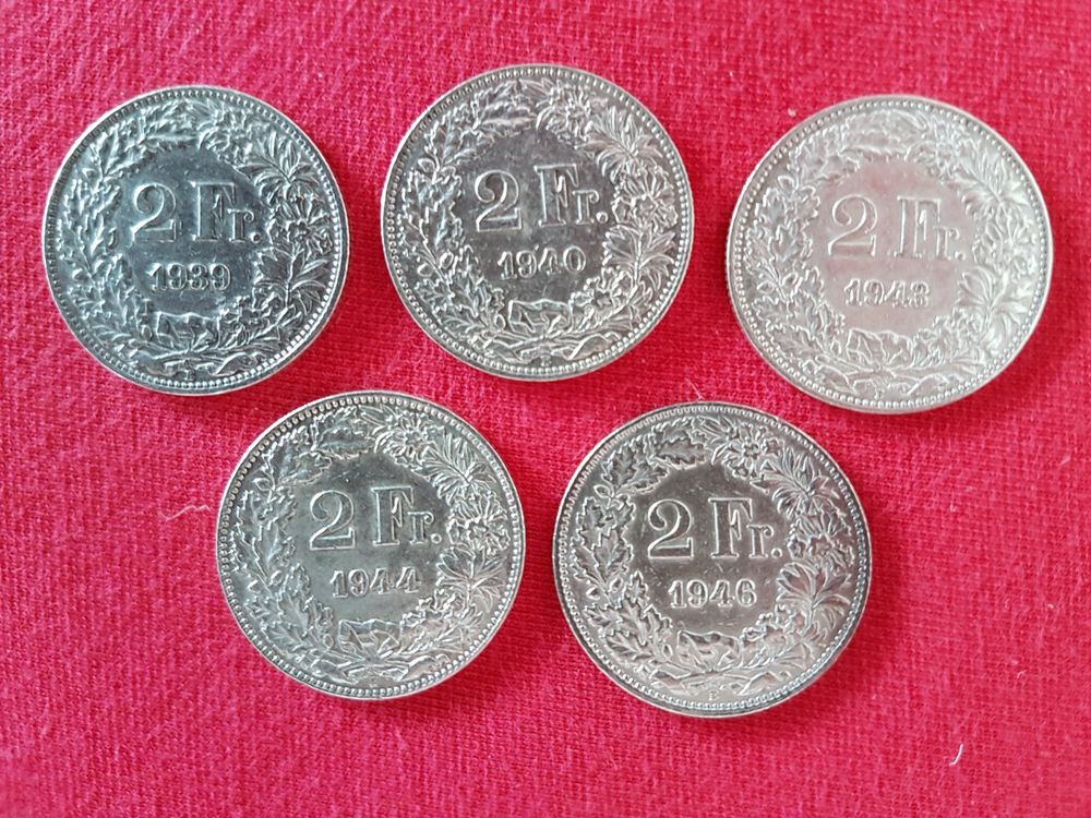5 x 2 Fr Silbermünzen 1939-1940-1943-1944-1946 ab nur1 Fr !! | Kaufen auf Ricardo