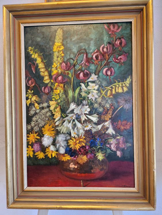 Ölbild Alpenblumen, Öl auf Leinwand, gerahmt (Gebraucht) in Ried Brig für CHF 1999 – nur ...