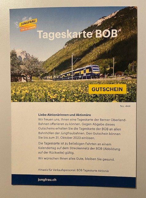 Eine Tageskarte der BOB - Berner Oberland Bahn (Neu (gemäss Beschreibung)) in Elgg für CHF 36 ...
