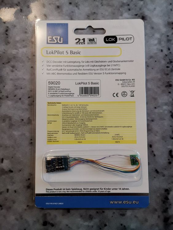 ESU 59020 LokPilot 5 Basic 8-pin H0 (Neu und originalverpackt) in für ...