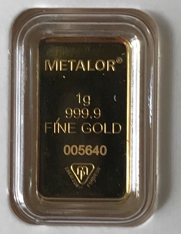 sehr schöner 1 Gramm Goldbarren 999.9 Fine Gold METALOR (Neu und ...