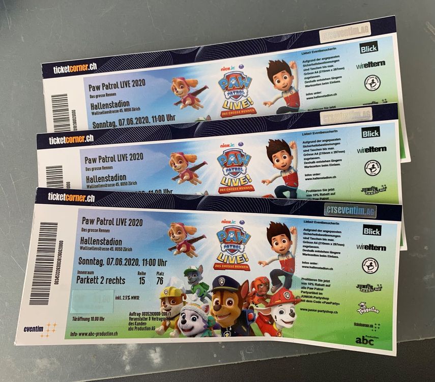 Tickets Paw Patrol Live: 18.09.2022 im Hallenstadion | Kaufen auf Ricardo