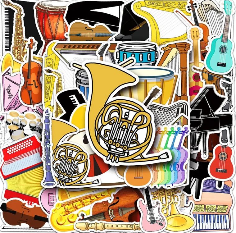 50 Stk. Sticker Aufkleber - Musik Instrumente (Neu und originalverpackt ...