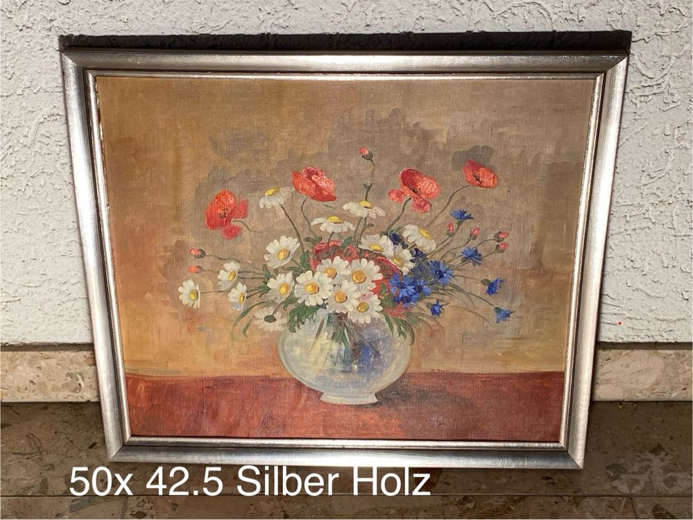 Blumenbild Ölgemälde Silberrahmen 50x42.5 cm Vintage | Kaufen auf Ricardo