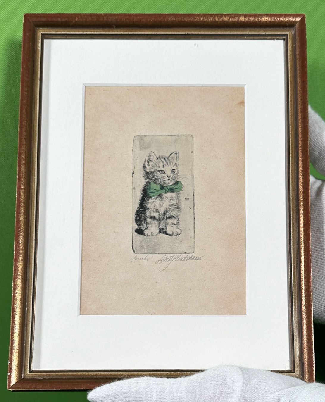 Meta Plückebaum Radierung "Kätzchen mit grünem Band" (Gebraucht) in ...