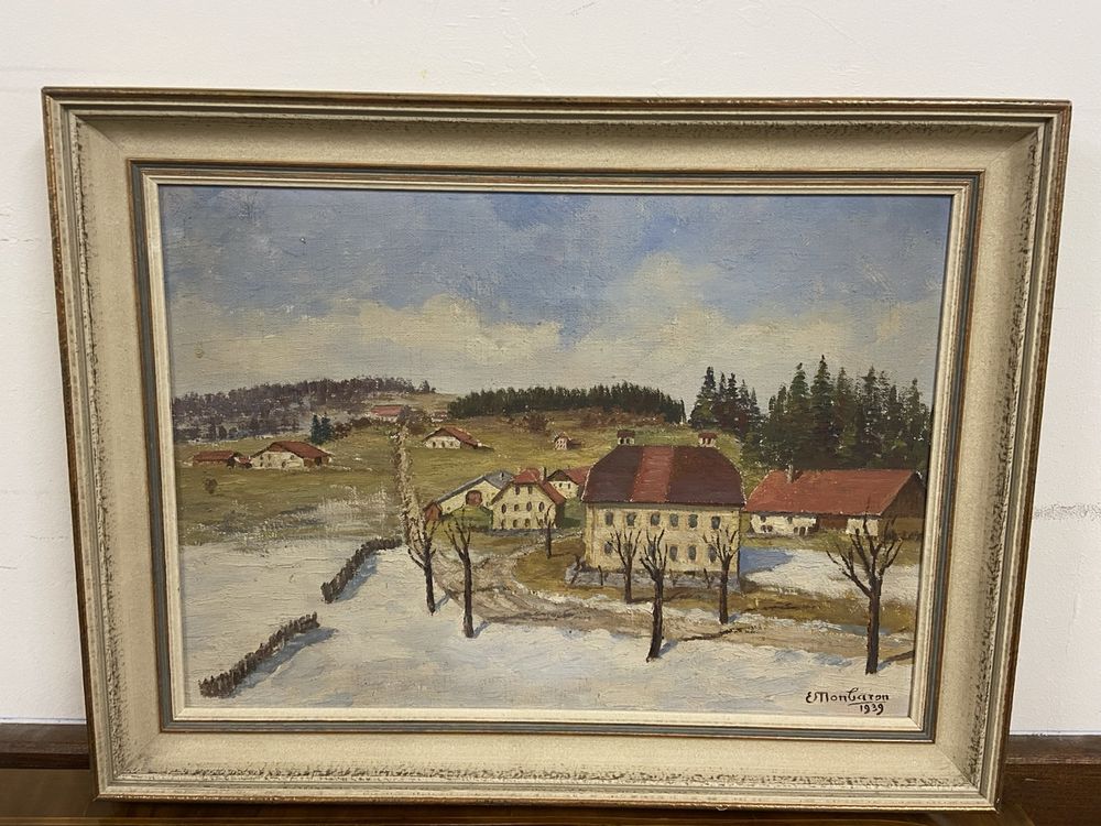 Ölgemälde E. Montbaron Winterlandschaft 1939 signiert gerahm | Kaufen ...