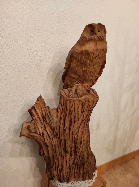Holz Eule Skulptur Kunst Handarbeit Deko Figur Baumstamm 🦉 | Kaufen auf Ricardo