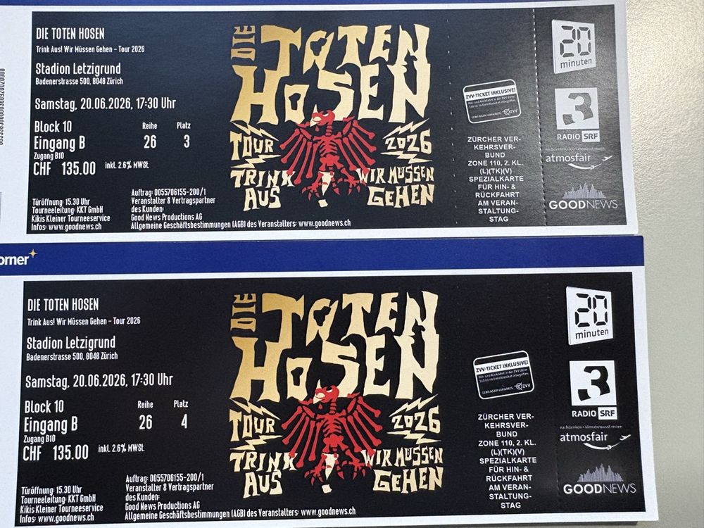 Die Toten Hosen Tickets (Neu und originalverpackt) in Trimmis für CHF ...