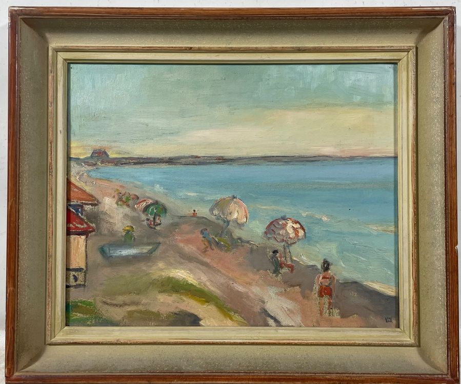 Gemälde mit faszinierender Strand Szene unleserlich Signiert | Kaufen auf Ricardo