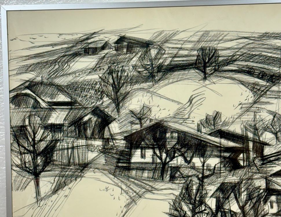Walter Simon (1914-2010) Grosses Landschaft Zeichnung (Gebraucht) in ...