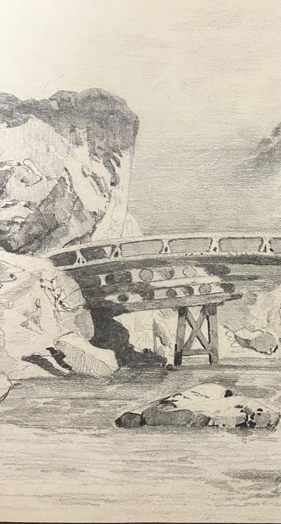 Antike Zeichnung mit Brücke aus 1861 Signiert | Kaufen auf Ricardo