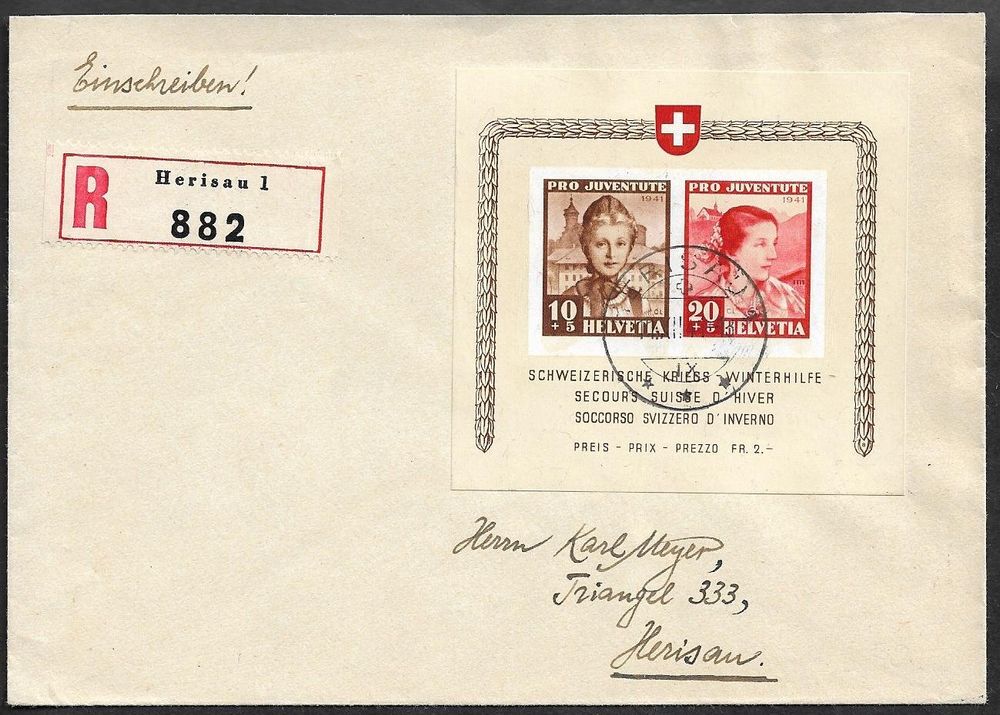 1941 R/Brief o HERISAU PJ Block J98-99I SBK 650.- ab 1.- | Kaufen auf Ricardo