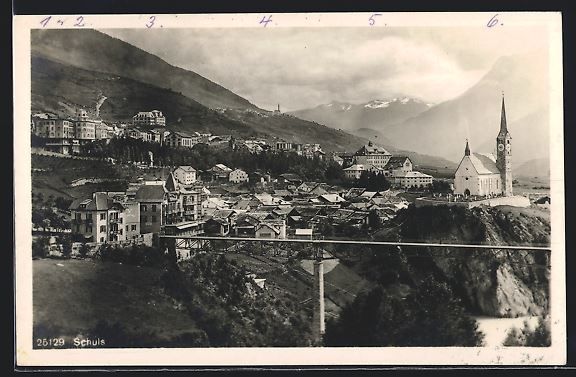 AK Schuls, Ortsansicht mit Kirche, 1923 | Kaufen auf Ricardo