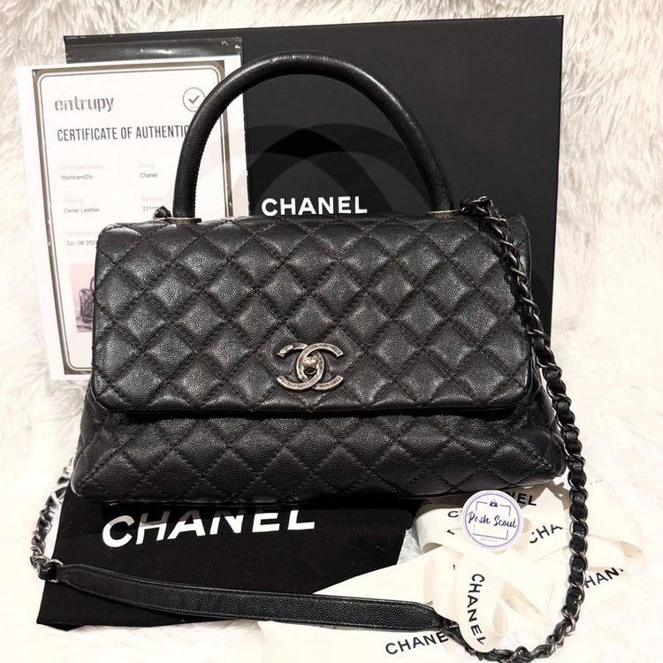Chanel Coco Top Handle Black Caviar Leather in Aged Metal Si | Kaufen ...