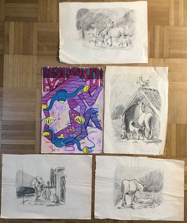 4 Stūck Zeichnungen und Gouache Gem.Lot | Kaufen auf Ricardo