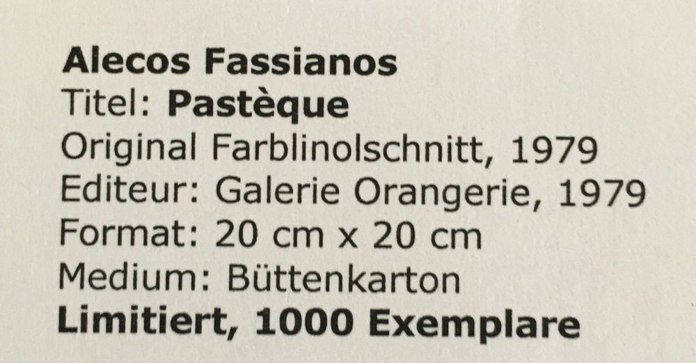 Alecos Fassianos "Pastèque" FARBLINOLSCHNITT (Gebraucht) in Nennigkofen ...