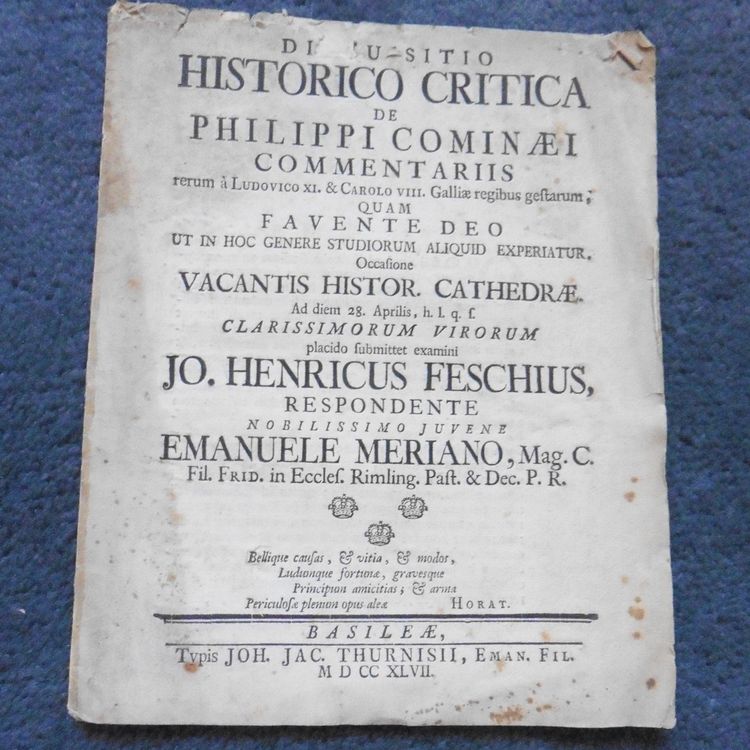 Basel,1753,E.Merian/Feschius,Falcknero,Hist./Philosophisch | Kaufen auf ...
