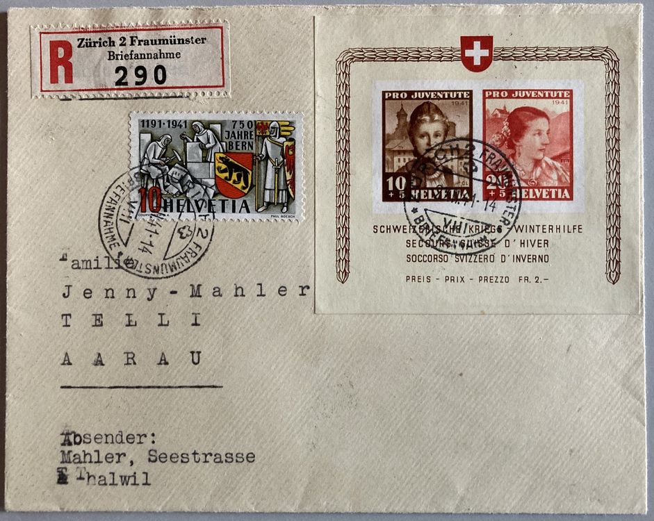1941, PJ Winterhilfeblock Block 6 auf R-Beleg, SBK 500 Fr. (Gebraucht ...
