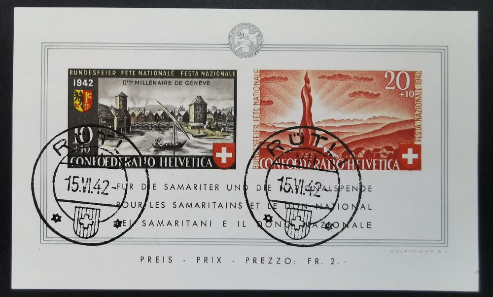 TR91 Timbre Bloc Suisse 1942 - Rutli (Gebraucht) in Cousset für CHF 25. ...