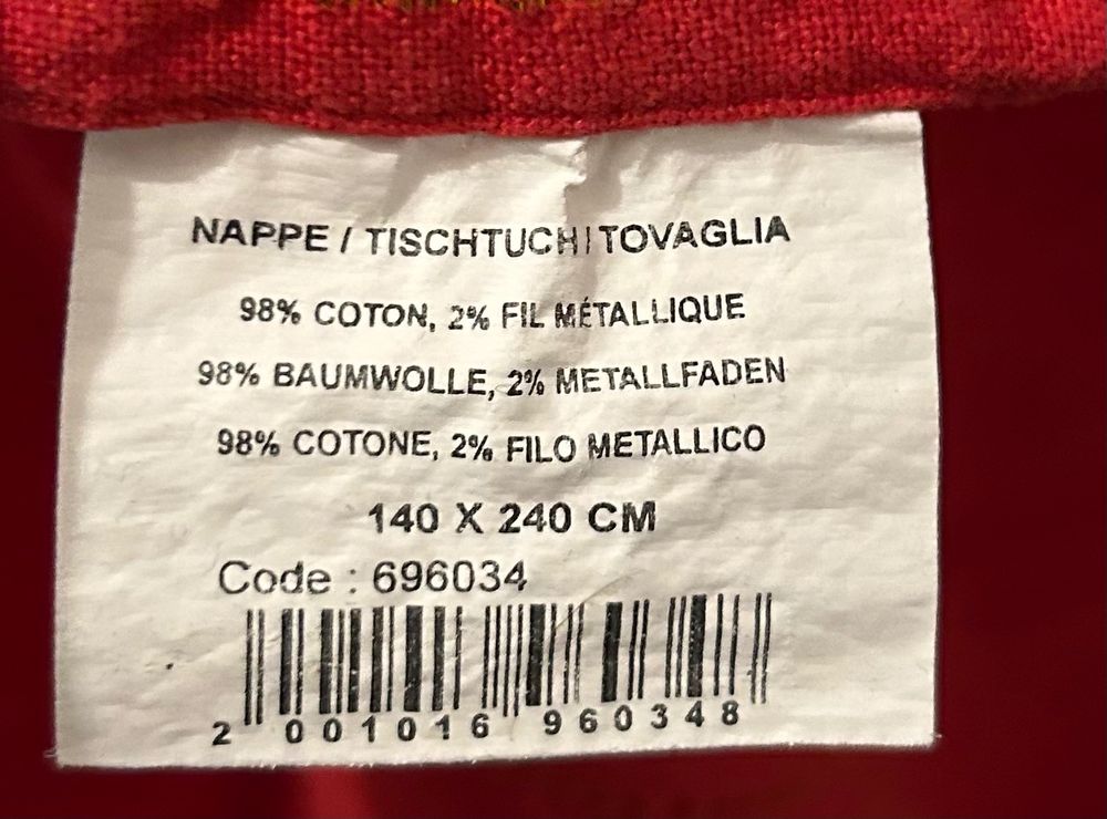 Edle Tischdecke Rot mit Goldfäden – Baumwolle – 140 × 240 cm (Gebraucht ...