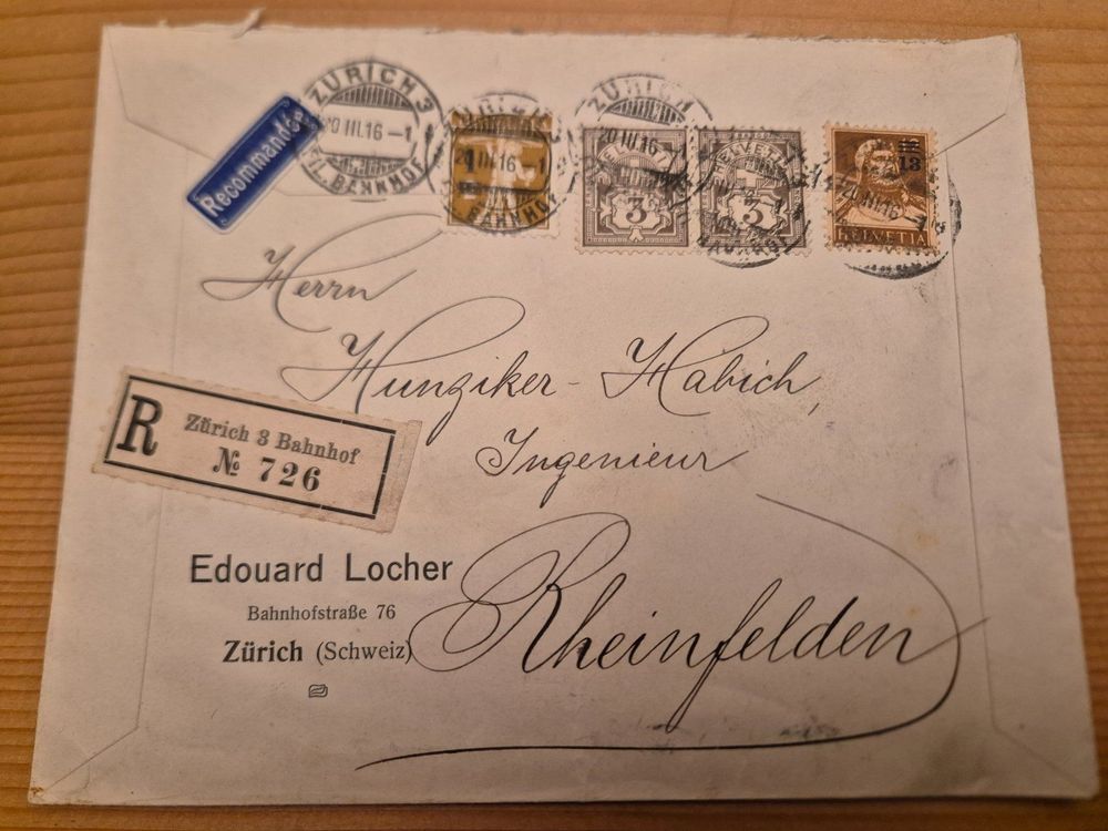 CH-R-Brief von Zürich-Rheinfelden aus 1916 Zustand gem.Bild (Gebraucht) in Oberuzwil für CHF 21 ...