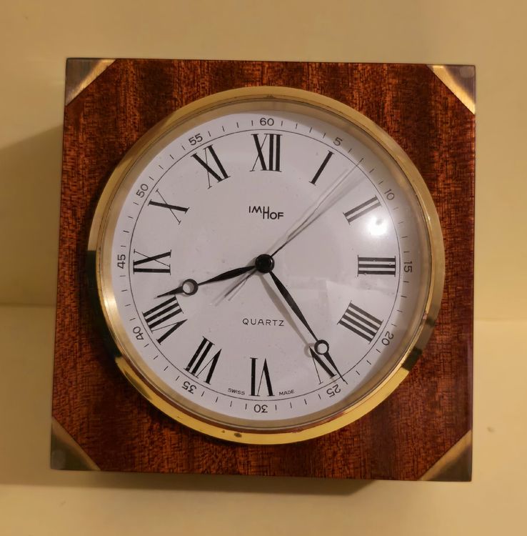 Horloge de table Imhof vintage bois laiton quartz swiss , (Gebraucht ...