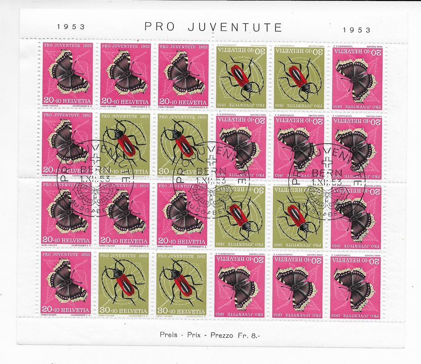 PJ Kehrdruckbogen 1953 ET.orig.Gummi Kat.1350.- (Neu (gemäss Beschreibung)) in Hefenhofen für ...