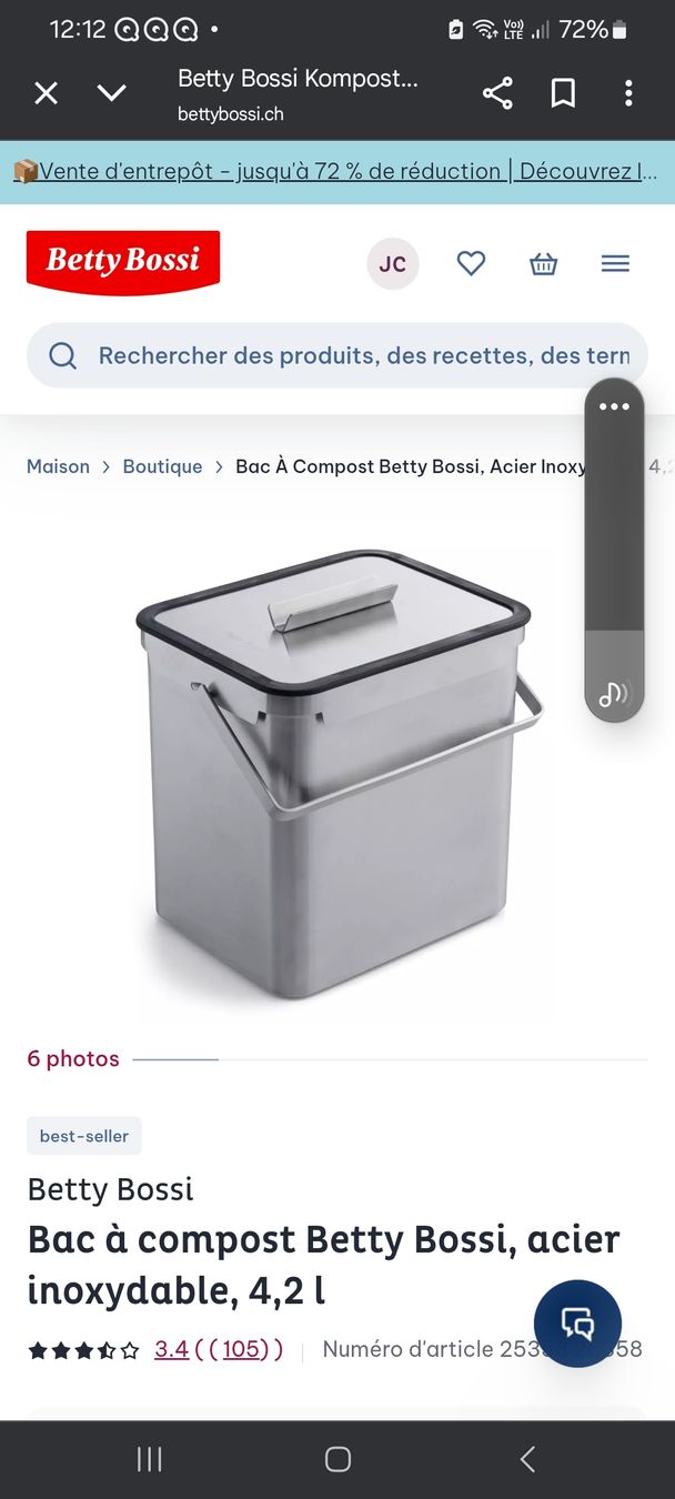 Bac à compost Betty Bossi, acier inoxydable, 4.2 litres (Neuf avec ...