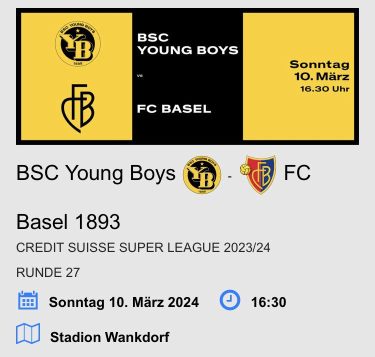 YB-Basel Ticket 10.03.2024 (Einzelticket, C10 Balkon) (Neu (gemäss ...
