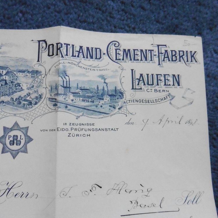 Laufen,BL,Litho,Portland-Cement-Fabrik,1898,Münchenstein,Rek (Gebraucht ...