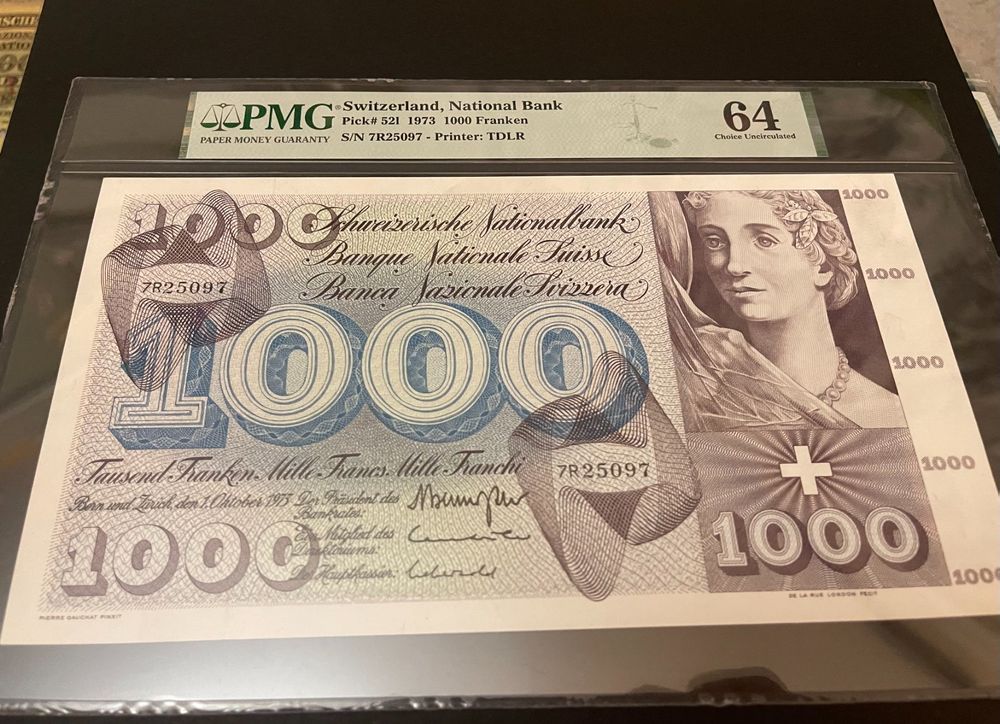 1000 Franken 1973, Pick 52 l, PMG 64. Unzirkuliert | Kaufen auf Ricardo