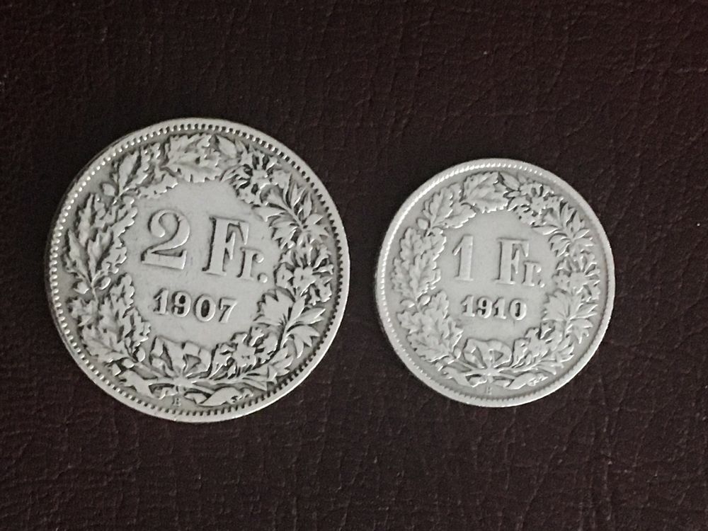 Silbermünzen 2 Franken 1907 und 1 Franken 1910 | Kaufen auf Ricardo