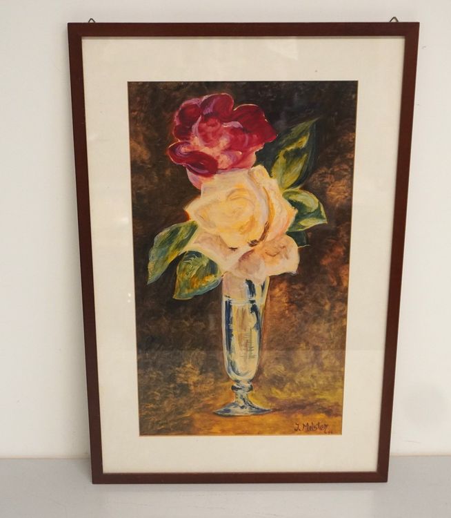 Aquarell Rosen Stillleben J.Meister gerahmt signiert (S056) | Kaufen auf Ricardo