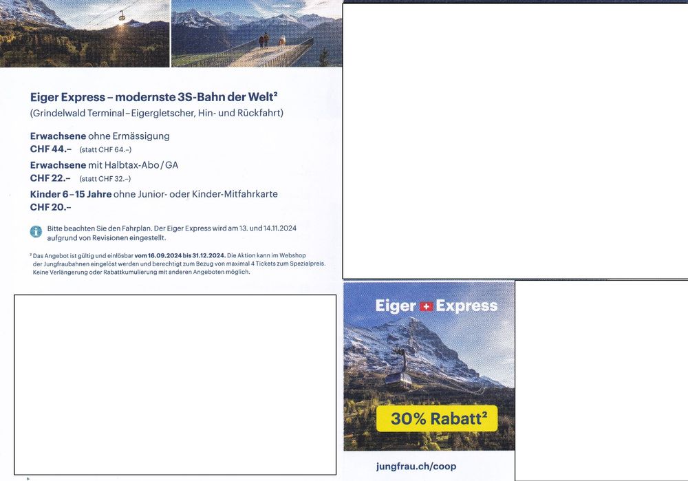 Eiger Express bis 4 Tickets 44 statt 64 / 22 statt 32 (Neu (gemäss Beschreibung)) in Schliern b ...