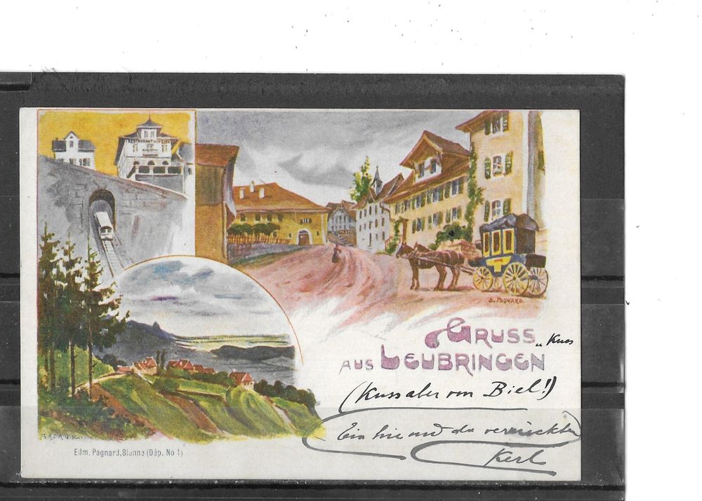 BE Gruss aus Leubringen 1898 (Litho) mit Bahn/Postkutsche (Gebraucht) in Schocherswil für CHF 18 ...