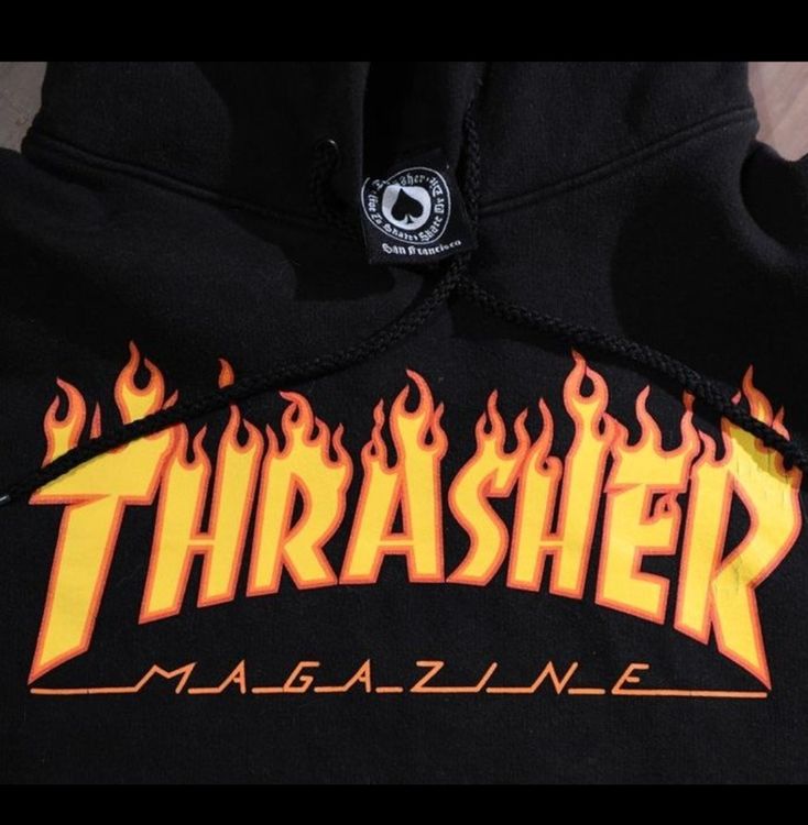 Schwarzer Thrasher Hoodie - Kultiger Flammen-Look, Grösse XL (Gebraucht ...