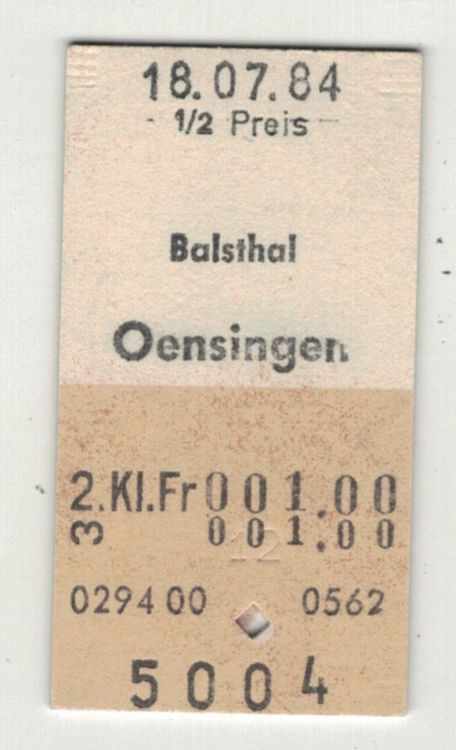 Billet SBB-CFF / Balsthal-Oensingen (Gebraucht) in La Tour-de-Peilz für CHF 2 – mit Lieferung ...