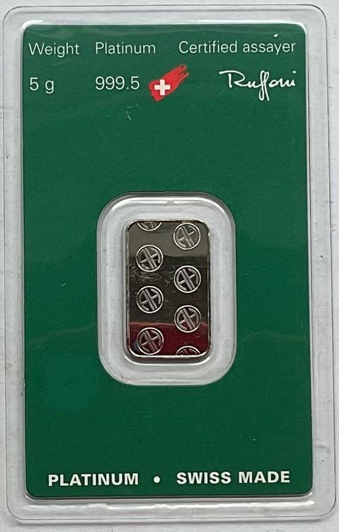 sehr schöner 5 Gramm Platin-Barren 999.5 Fein Firma ARGOR (Neu und ...